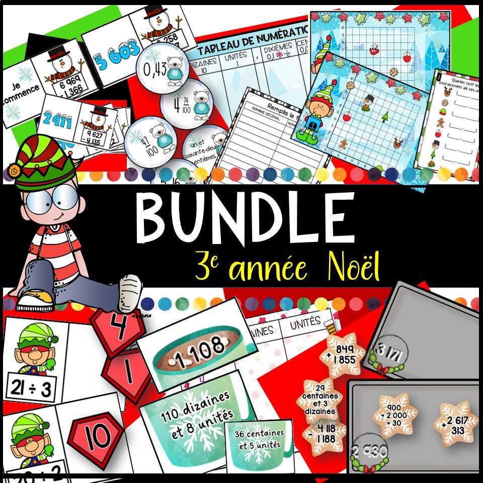 Bundle Noël 3e année | Numération et plan cartésien | Madame Soleil