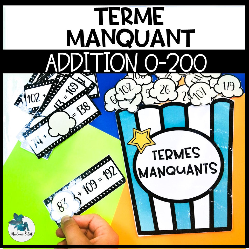 Addition 0–200 – Terme manquant | Cinéma | 3e-4e année | Madame Soleil