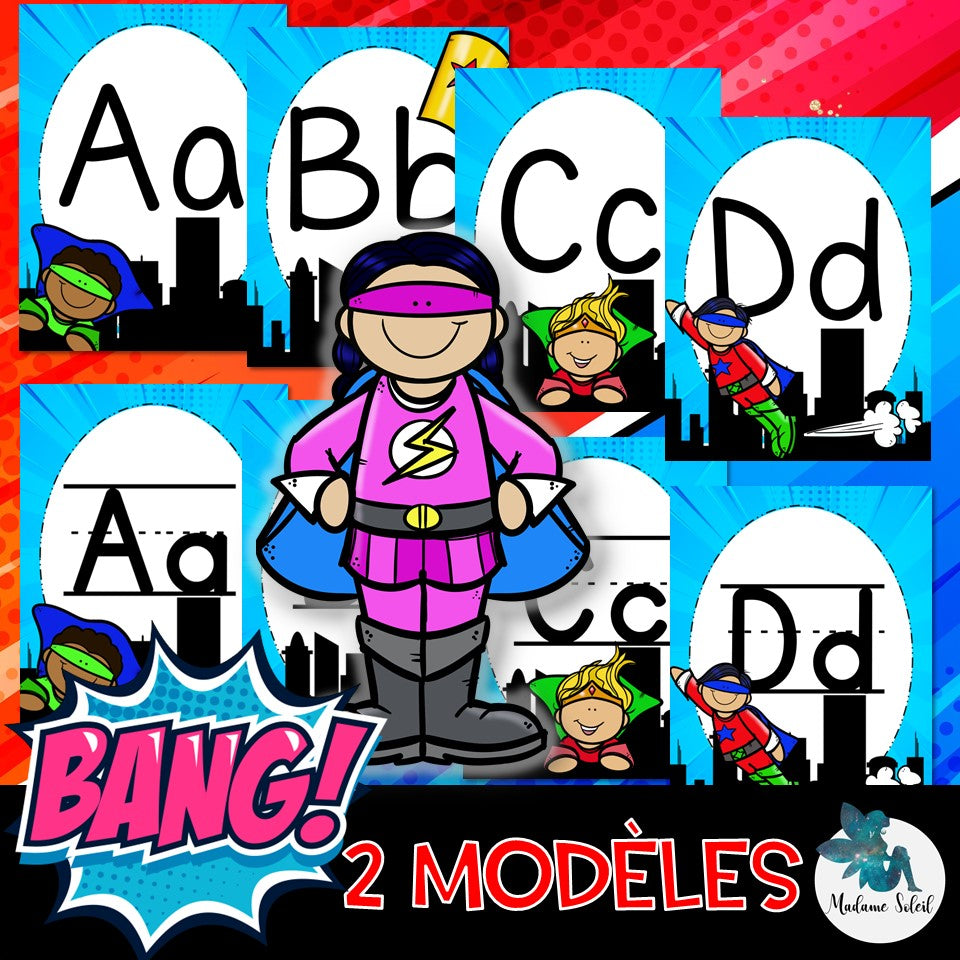 Abécédaire Script Super Héros | Mur de mots Alphabet | Madame Soleil