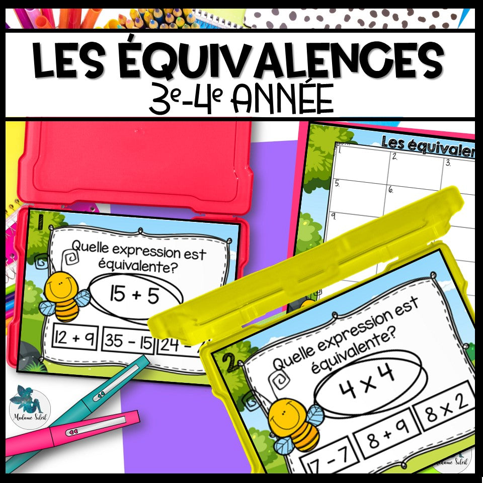 Expressions équivalentes – Cartes à tâches | 3e-4e année | Madame Soleil