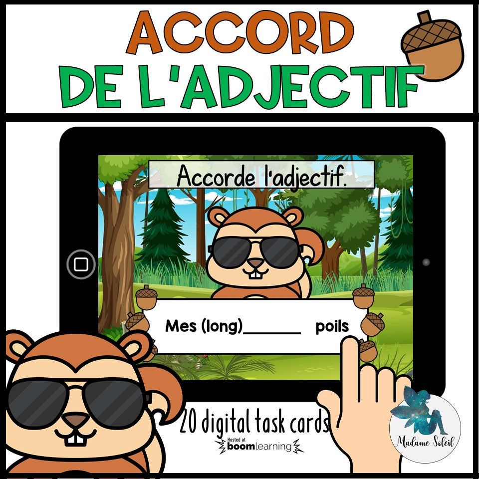 Accord de l’adjectif | Boom Cards | 2e-3e année | Madame Soleil