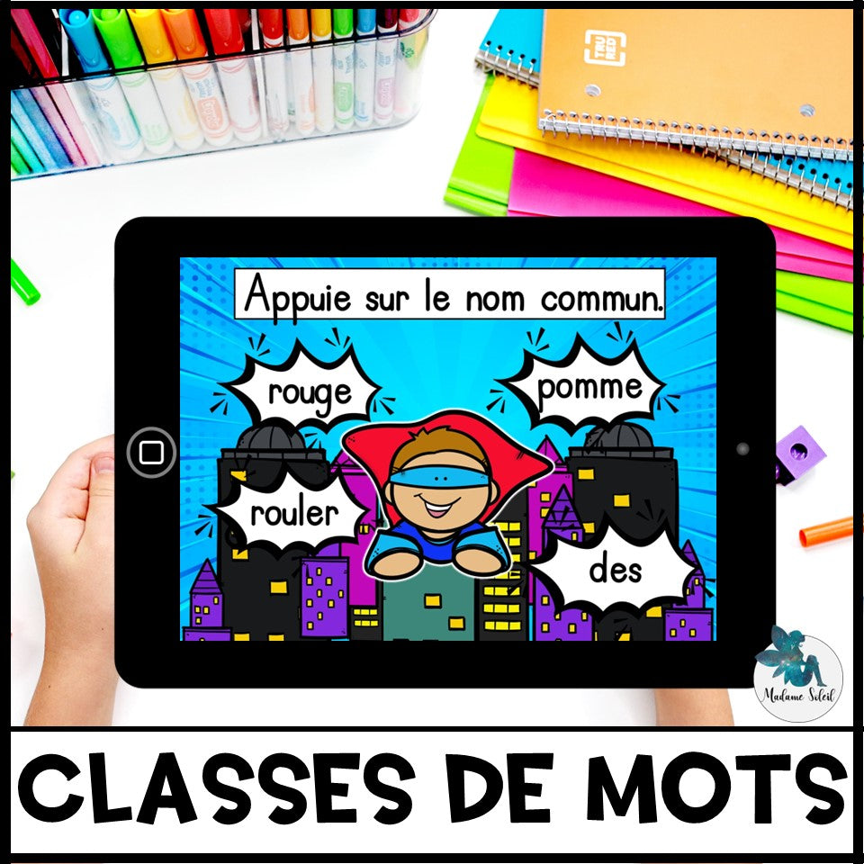 Classes de mots – Boom Cards | Thème Super-héros | Madame Soleil