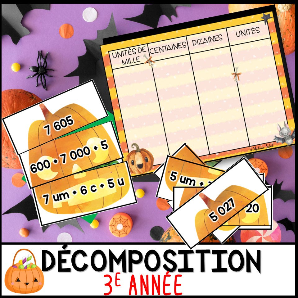 Décomposition – Halloween | Nombres 0-10 000 | 3e année | Madame Soleil