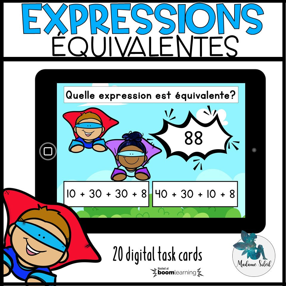 Expressions équivalentes 2e année | Superhéros | Boom Cards – Madame Soleil