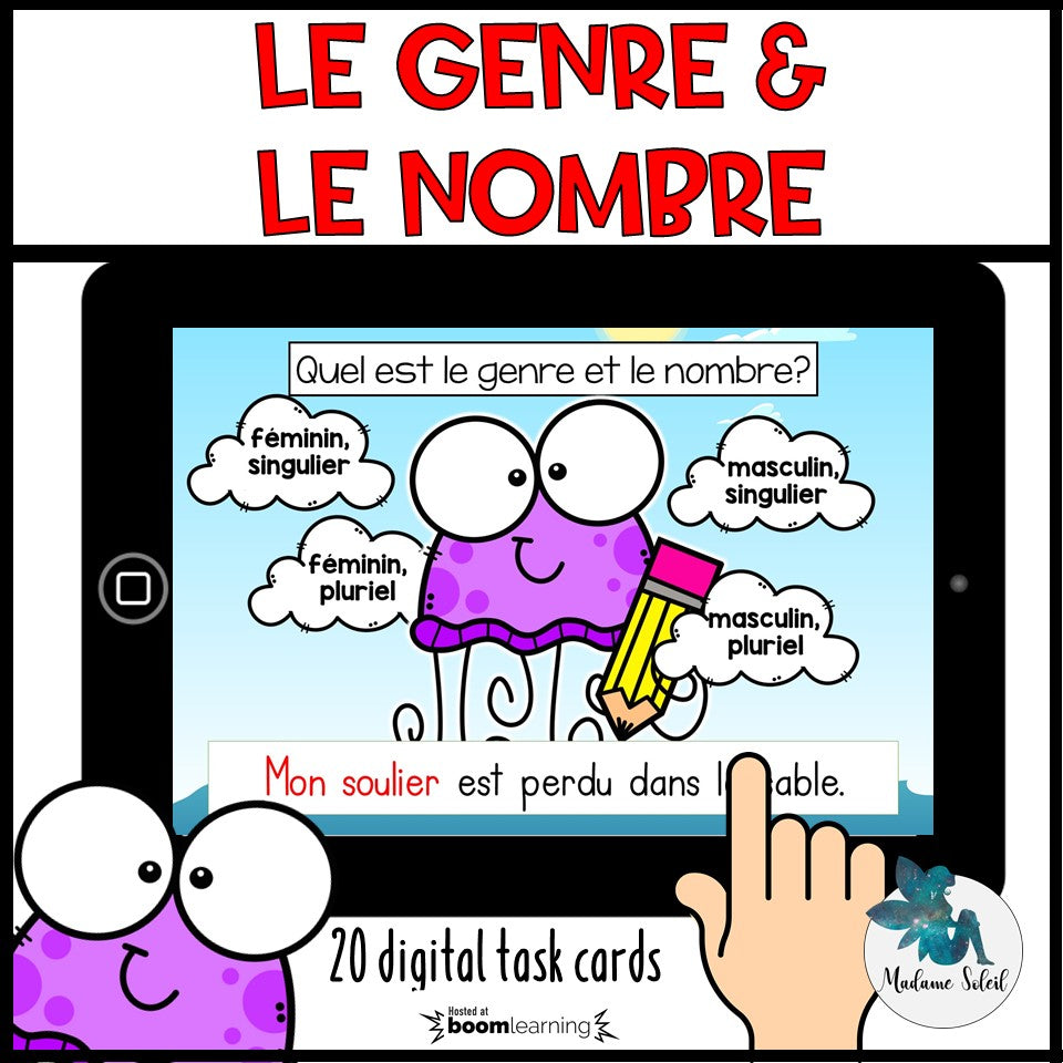 Genre et nombre GN | 3e-4e année | Boom Cards | Madame Soleil