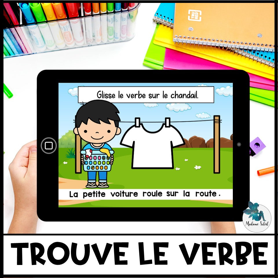 Trouve le verbe – Boom Cards | Thème de la buanderie | Madame Soleil
