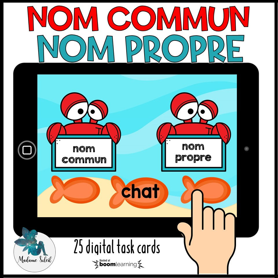 Nom commun ou nom propre | Boom Cards | 1re à 3e année | Madame Soleil