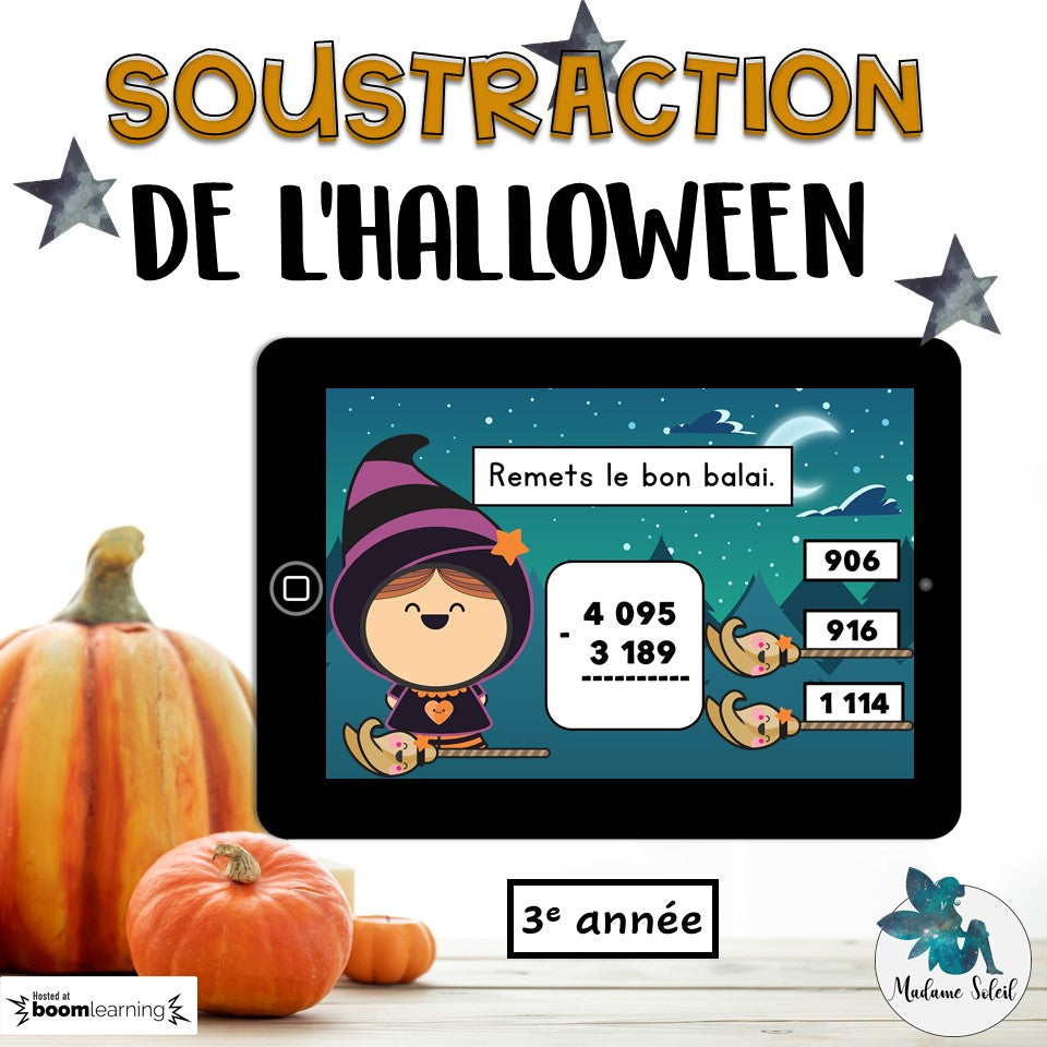 Soustraction Halloween | Math 3e année | Boom Cards | Madame Soleil