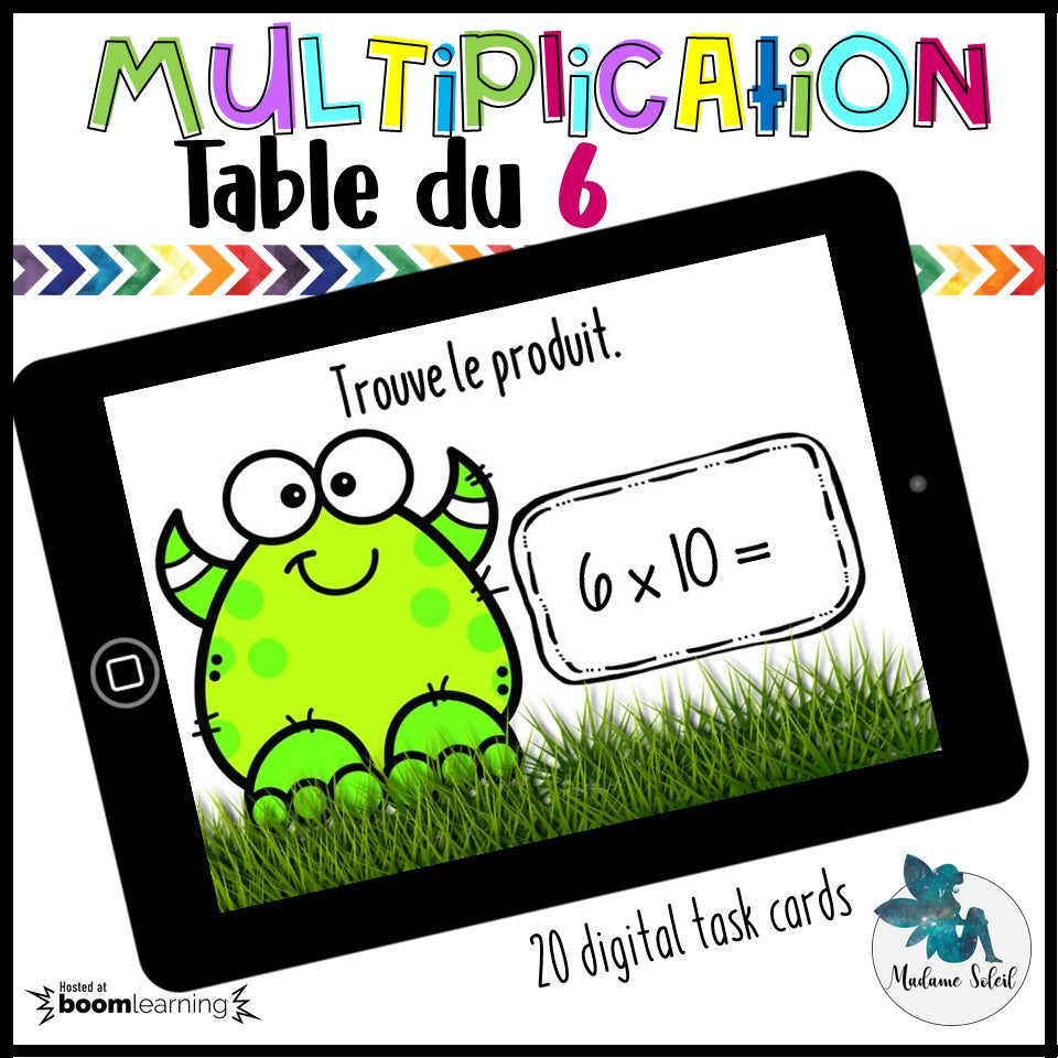Table de multiplication : 6 | Boom Cards | 3e-5e année | Madame Soleil