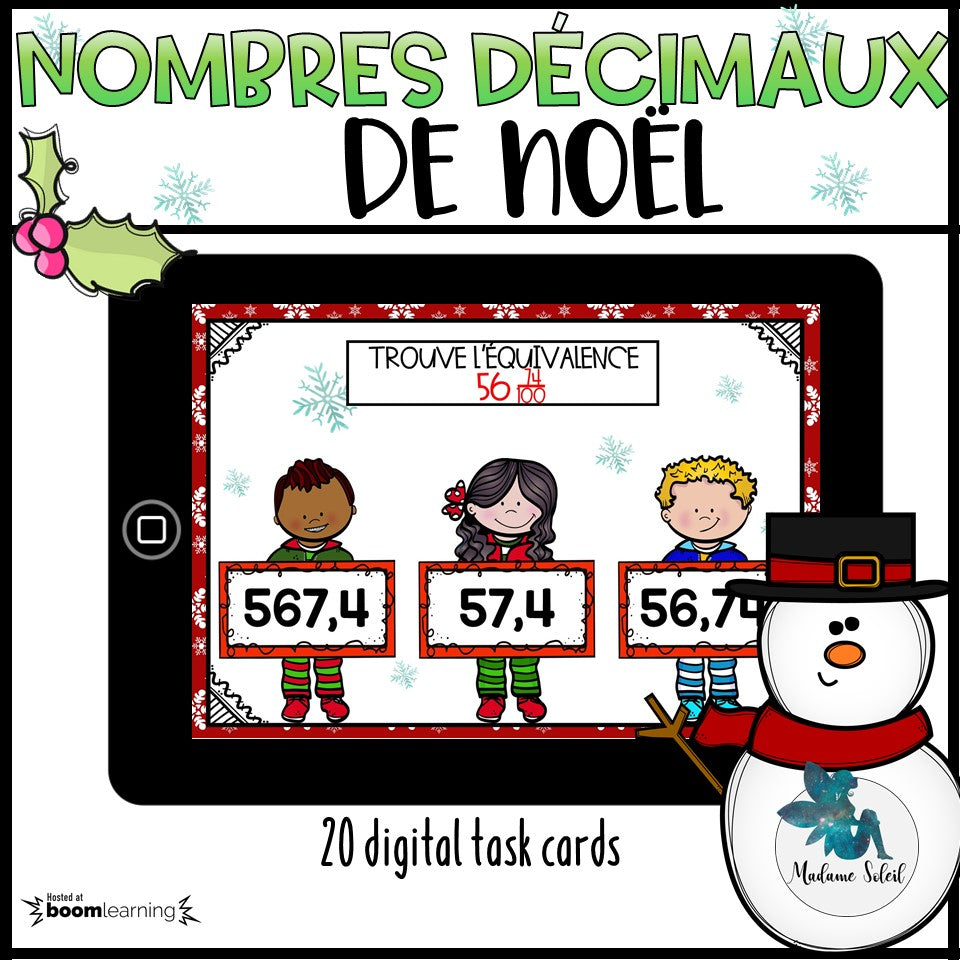 Conversion fractions en décimaux de Noël | 3e-4e année | Madame Soleil