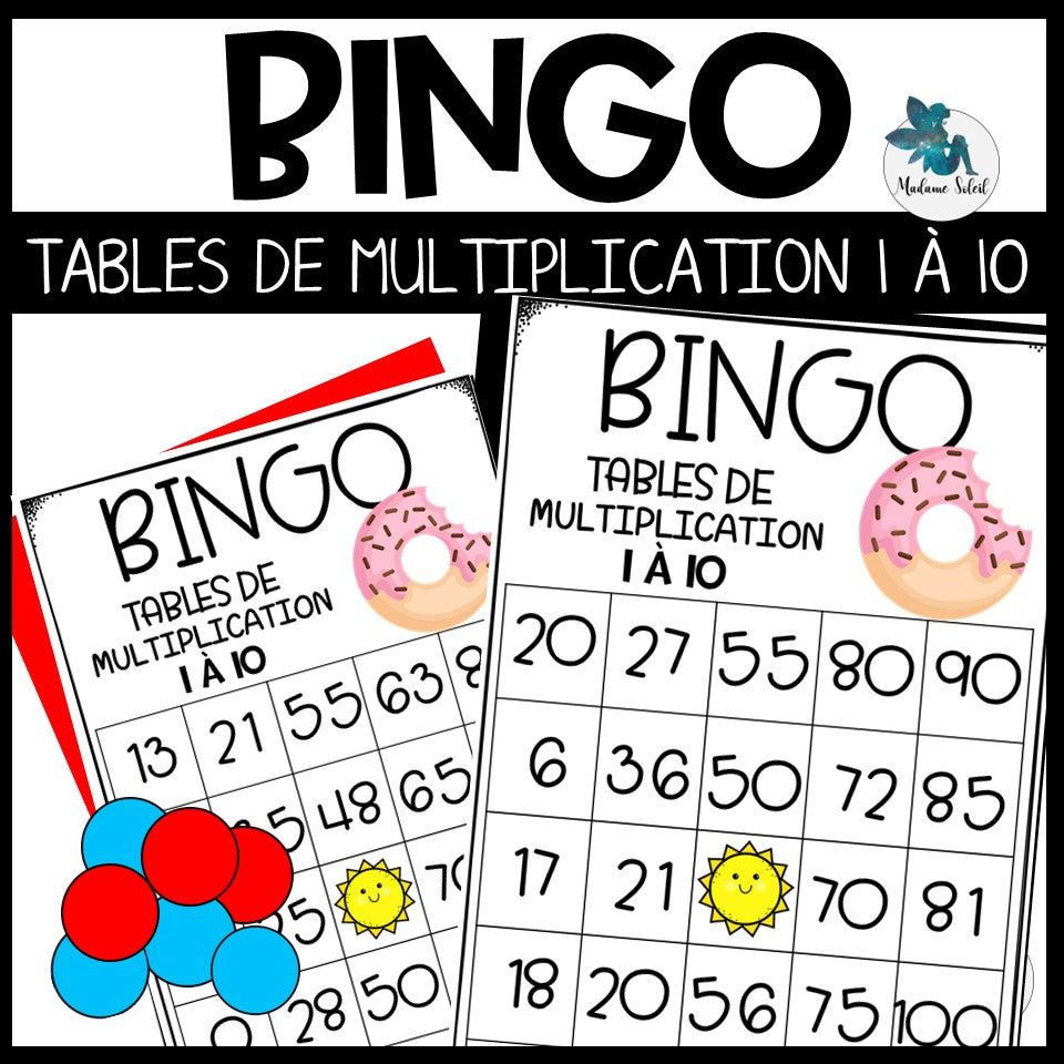 Bingo multiplications 0 à 10 | 2e cycle math | Madame Soleil