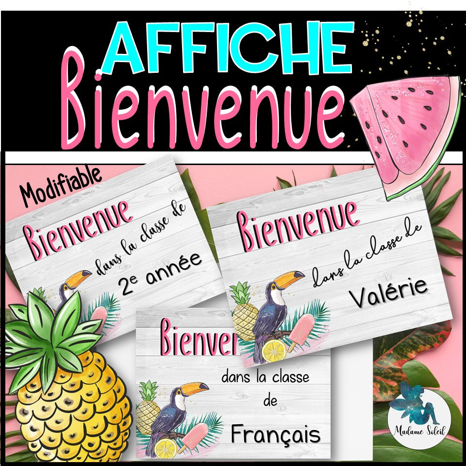 Affiches de bienvenue | Thème tropical | Décoration | Madame Soleil